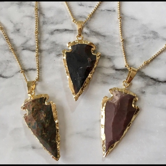 Boutique | Jewelry | 4k Gold Boho Arrowhead Natural Stone Necklace ...